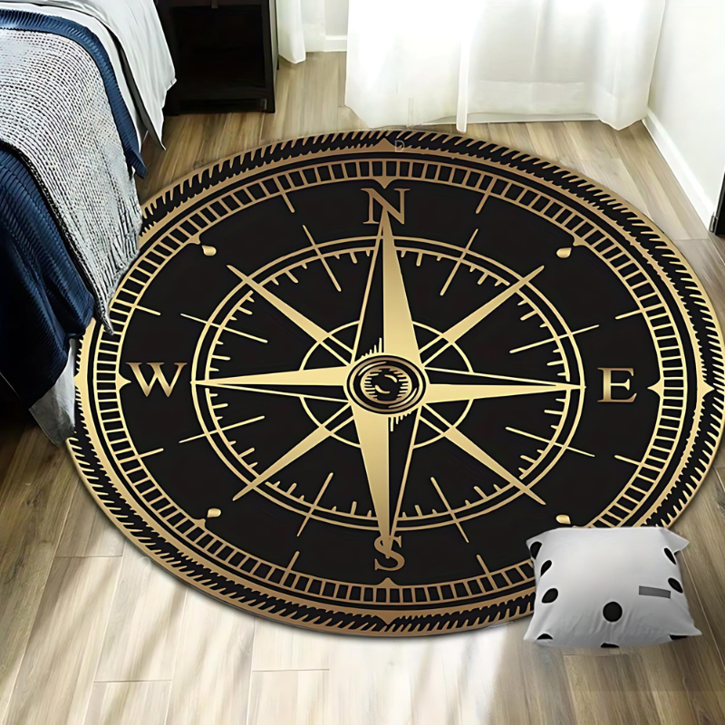 Round rug with compass design